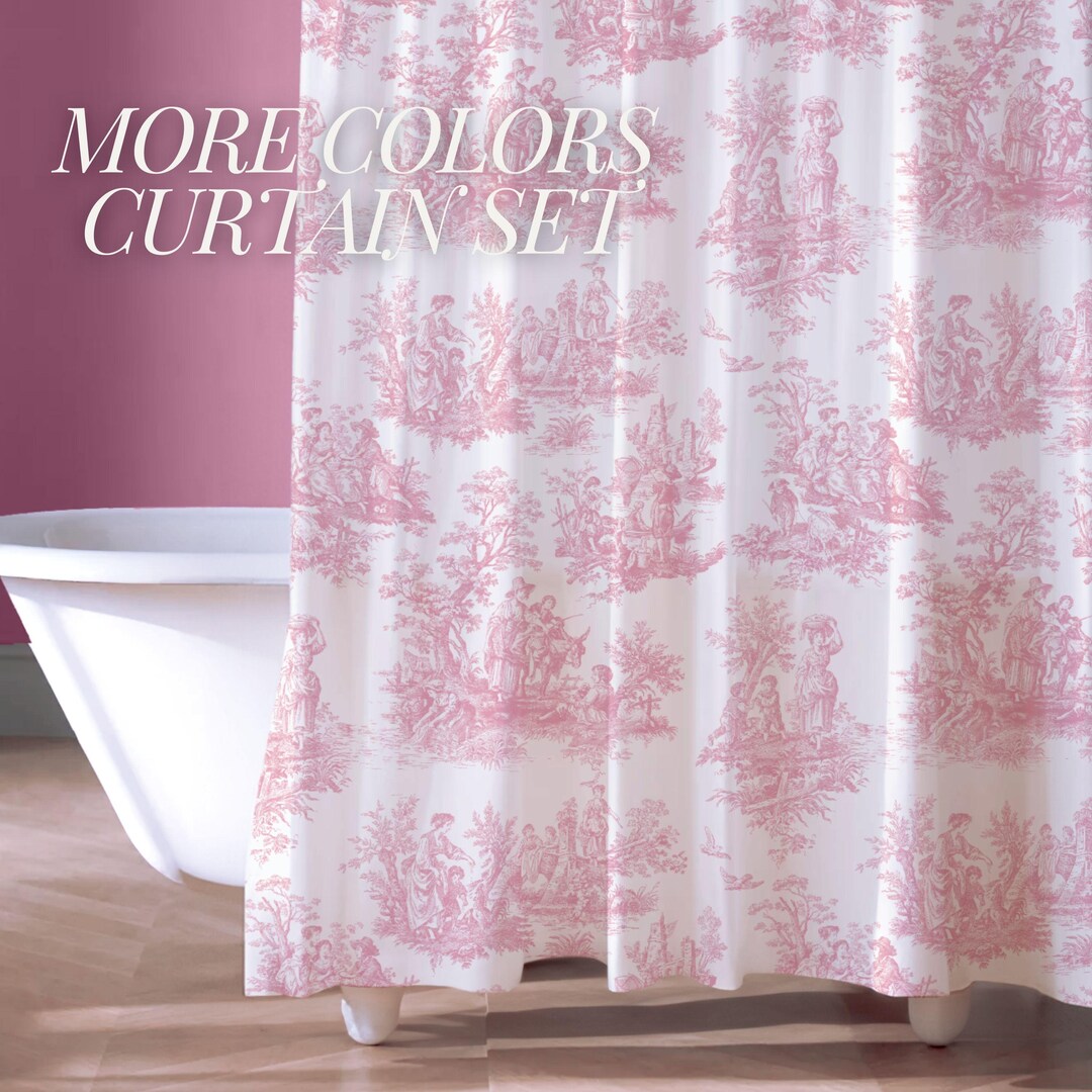 French Toile Bath Curtain Pink Toile Shower Curtain Bathroom Decor Bath ...