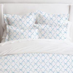 Bow Toile Duvet Cover Chinoiserie Preppy Baby Blue White Bedding Set ...