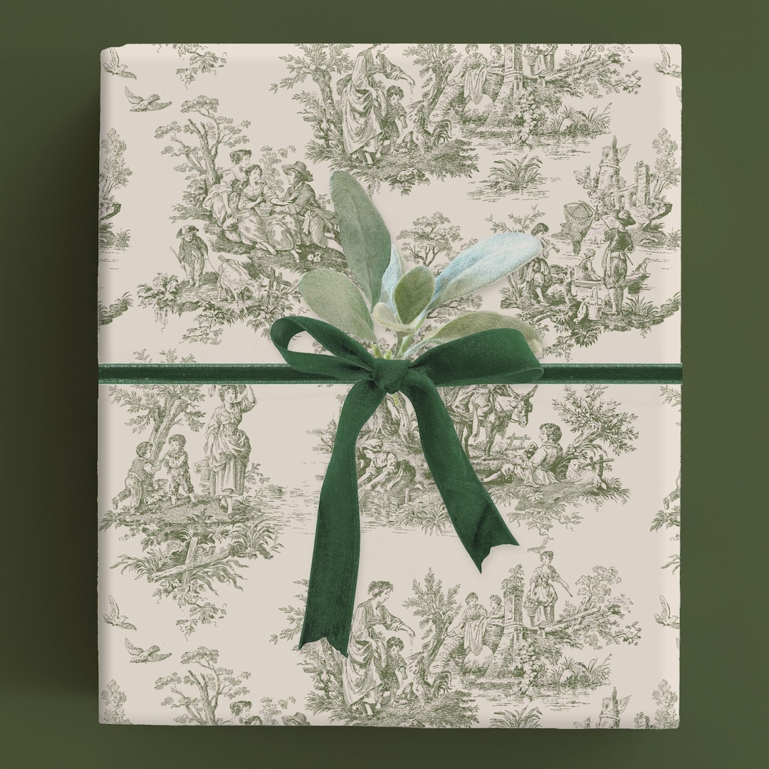 Vintage Green Toile Cottagecore Gift Wrapping Roll French Toile Gift ...