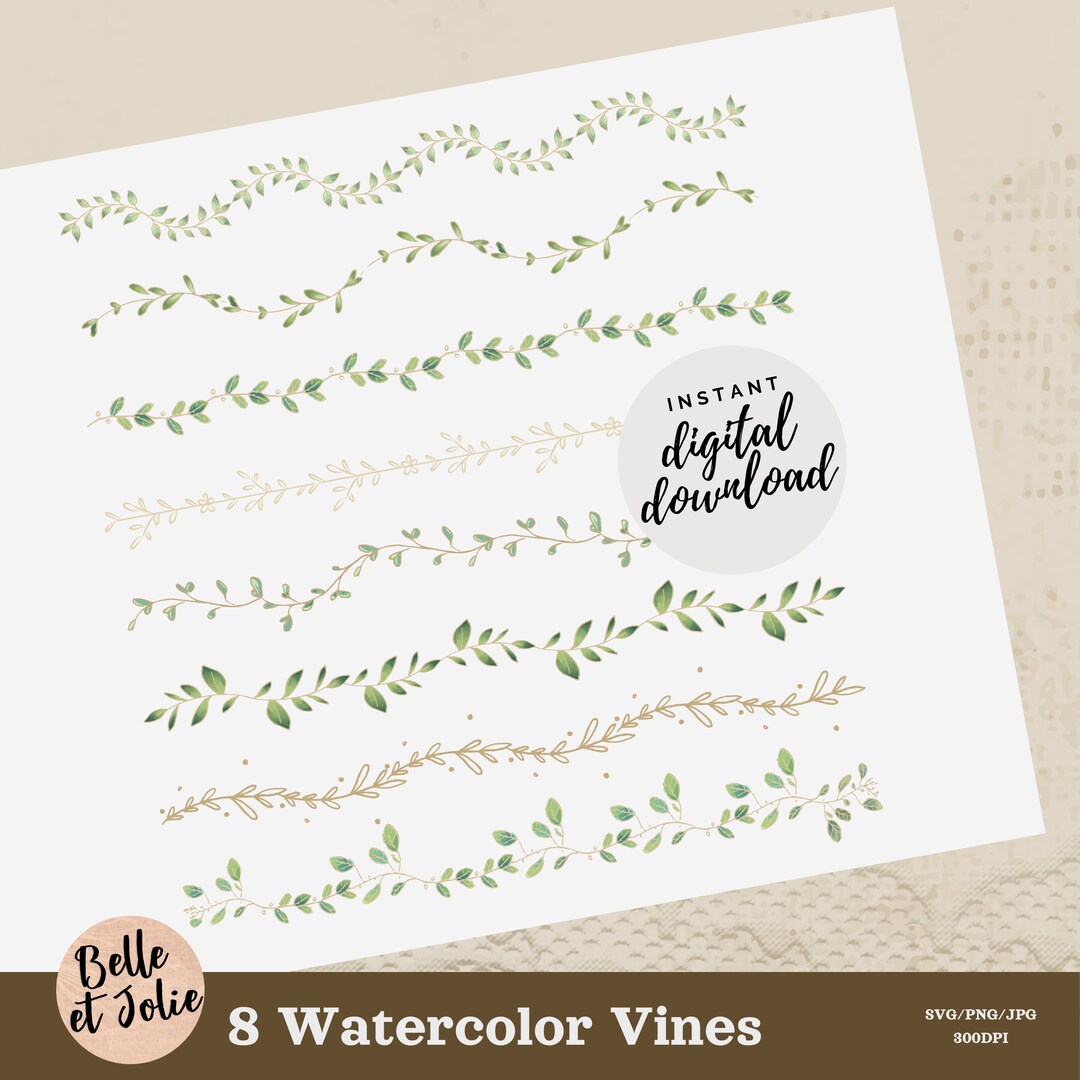 Floral Vine Divider SVG Floral Border Watercolor Vine Wedding ...