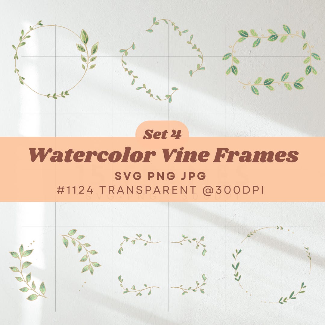 Floral Vine Frame SVG Floral Border Watercolor Vine Borders Wedding ...
