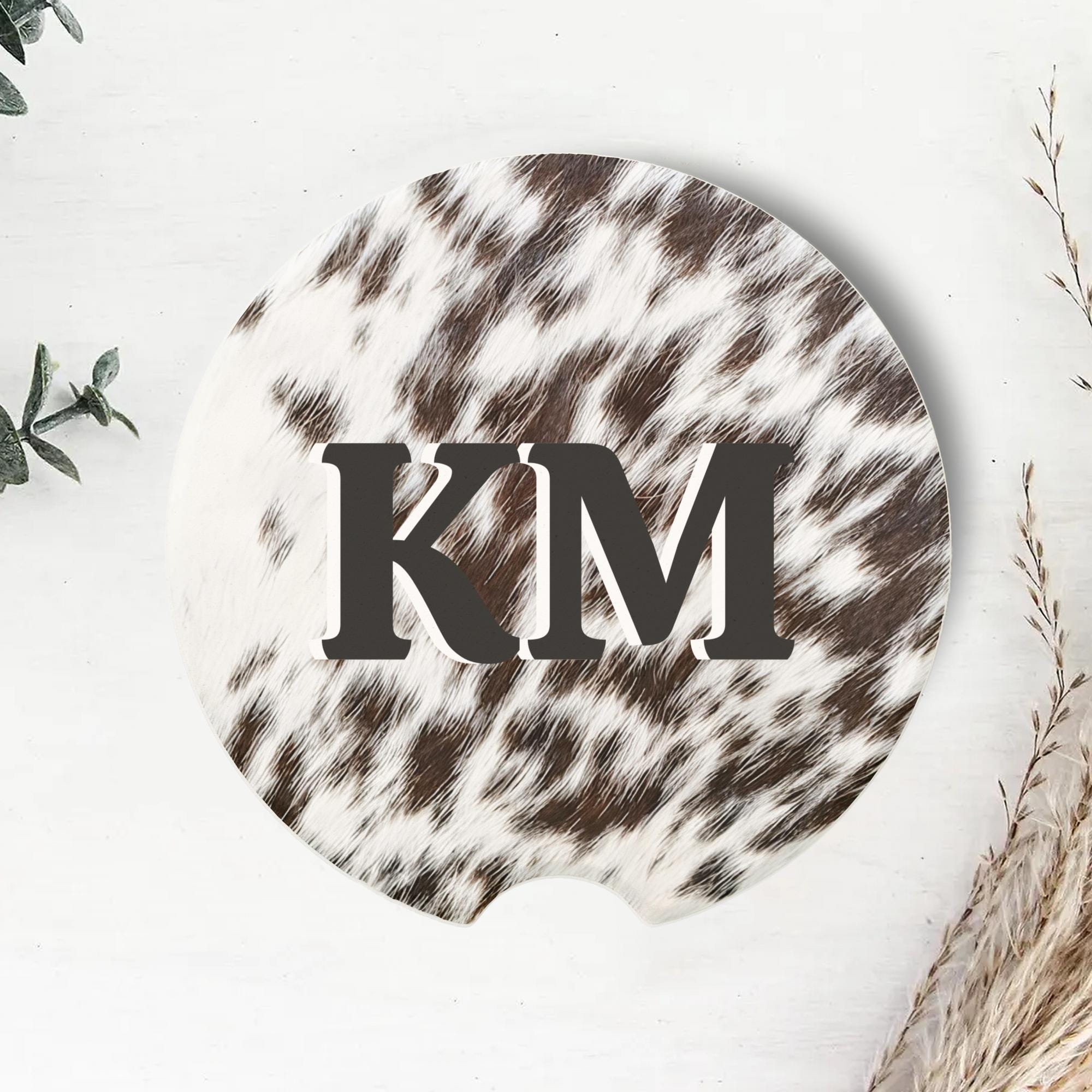 Custom Monogram Car Coaster Set Personalized Animal Print Cup Holder ...
