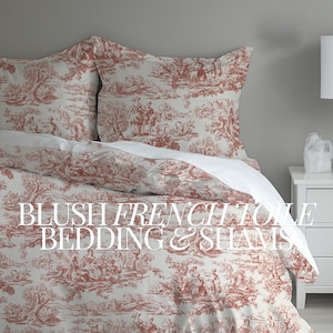 Blush French Toile Bedding Set Duvet Cover Pink Bed Comforter ...