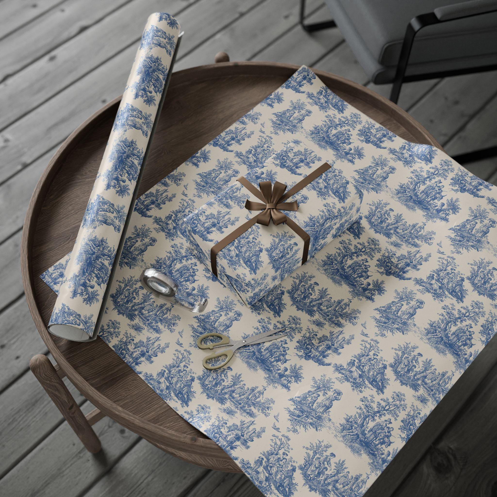 Blue French Toile Wrapping Paper French Country Navy Toile De Jouy Gift ...