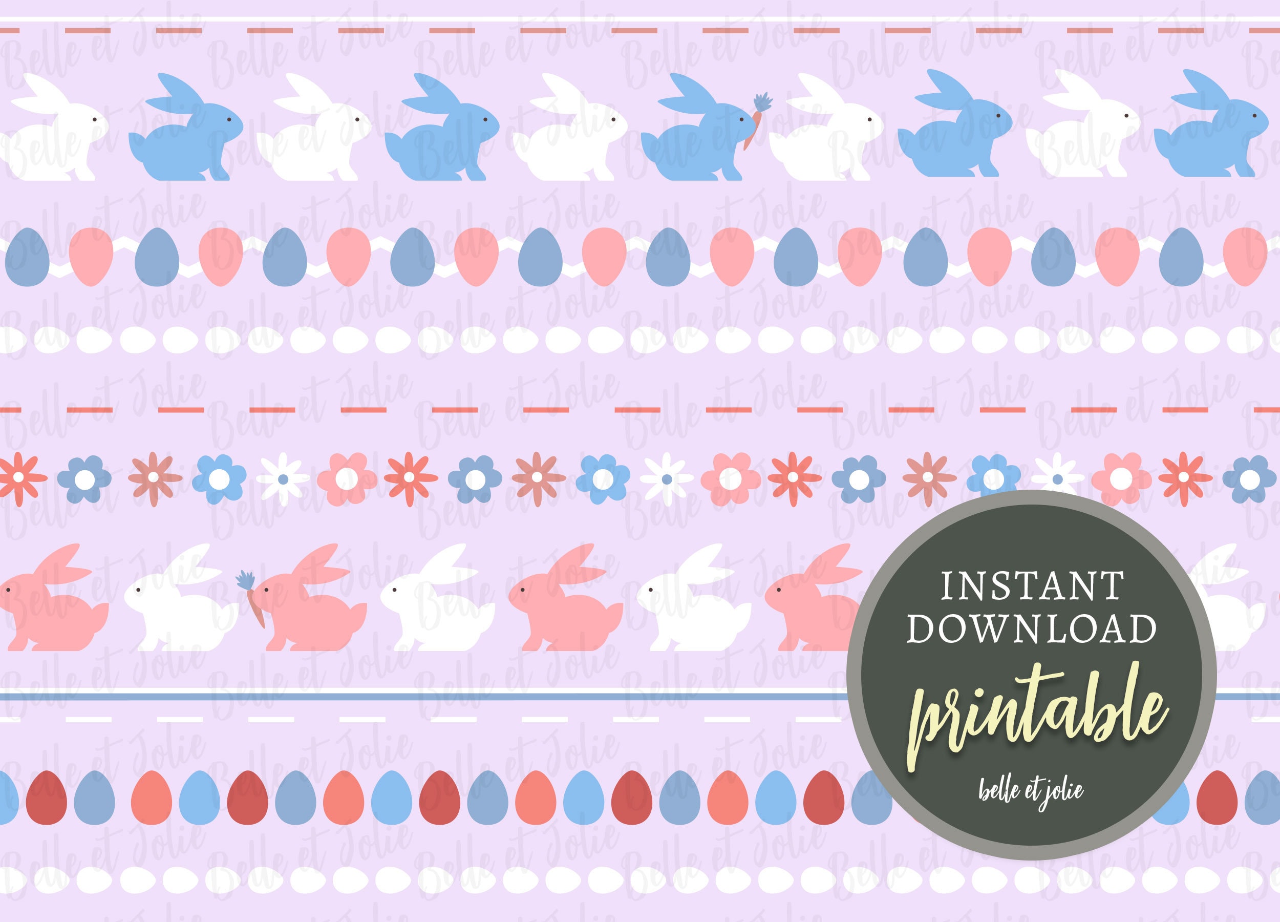 Seamless Easter Bunny Vector Borders SVG Spring Border PNG | Etsy