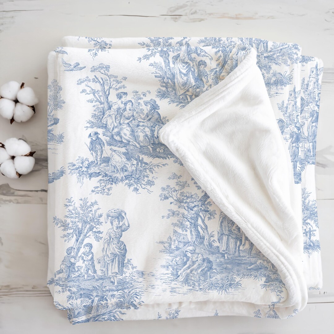 Blue Toile Baby Blanket French Toile De Jouy Fleece Blanket French ...