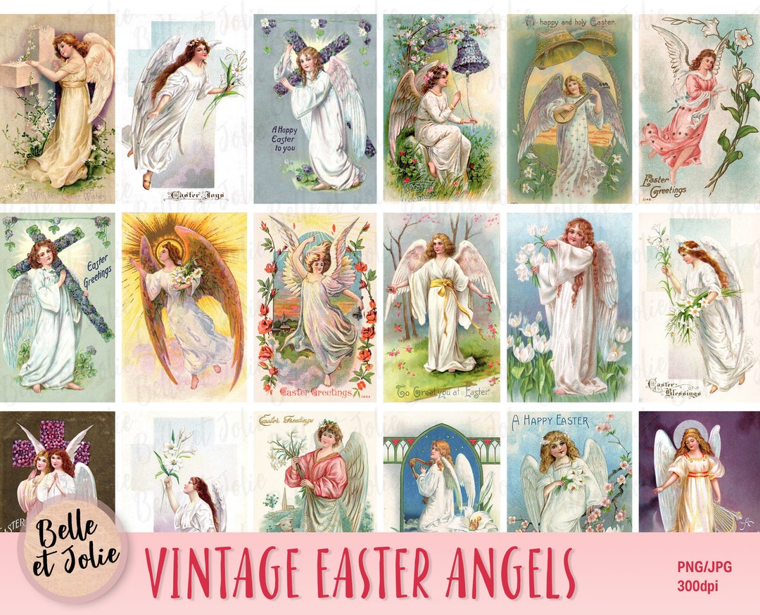 Digital Easter Angels, Religious Ephemera, Christian Printable, Easter ...