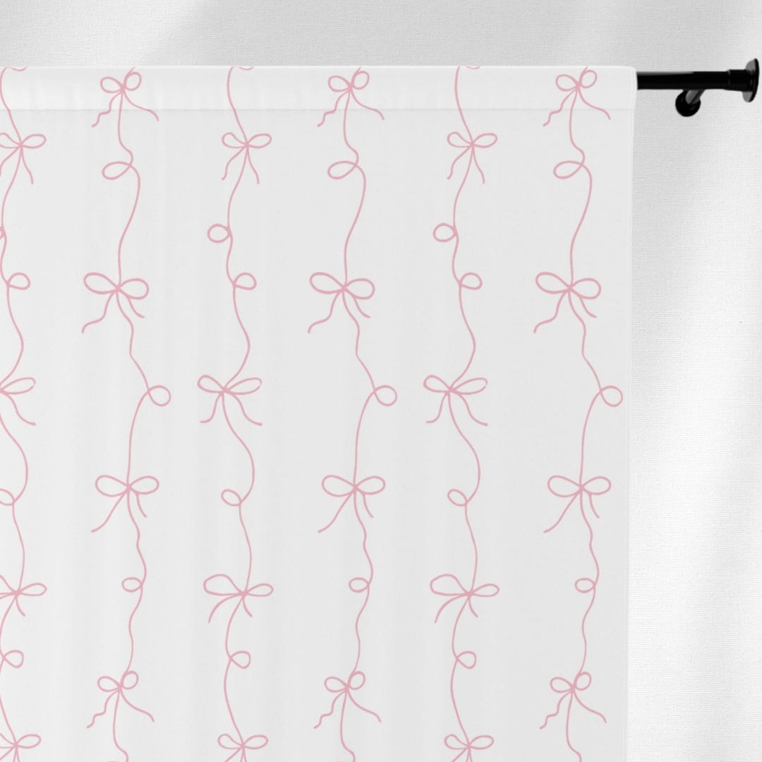 Baby Pink Bow Curtain Coquette Decor Whimsical Pink Bow Nursery Decor ...