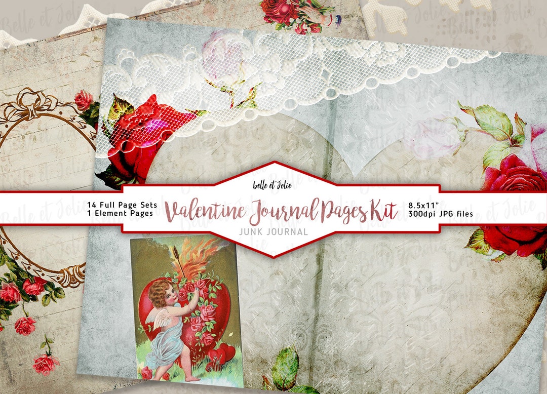 Valentines Day Junk Journal Pages, Valentines Journal Pack, Vintage ...