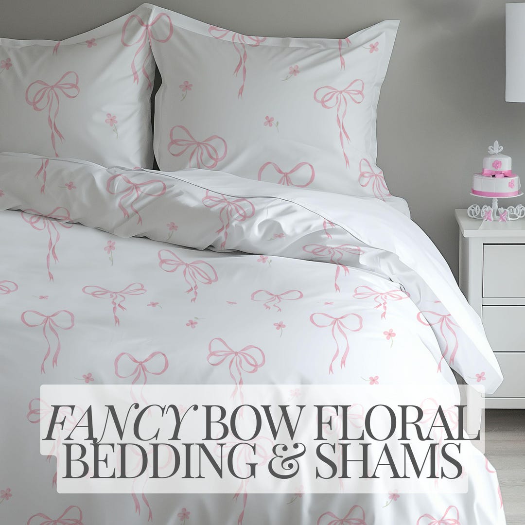 Bow Comforter Pink Bedding Set Duvet Cover Cute Pink White Bed Spread ...
