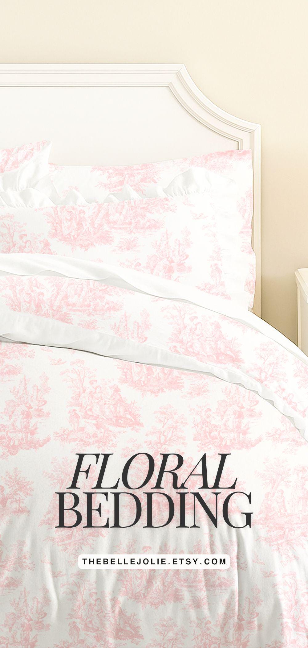 Pink Toile Ruffle Cotton Bedding Set Gift for Teen Girl Granddaughter ...