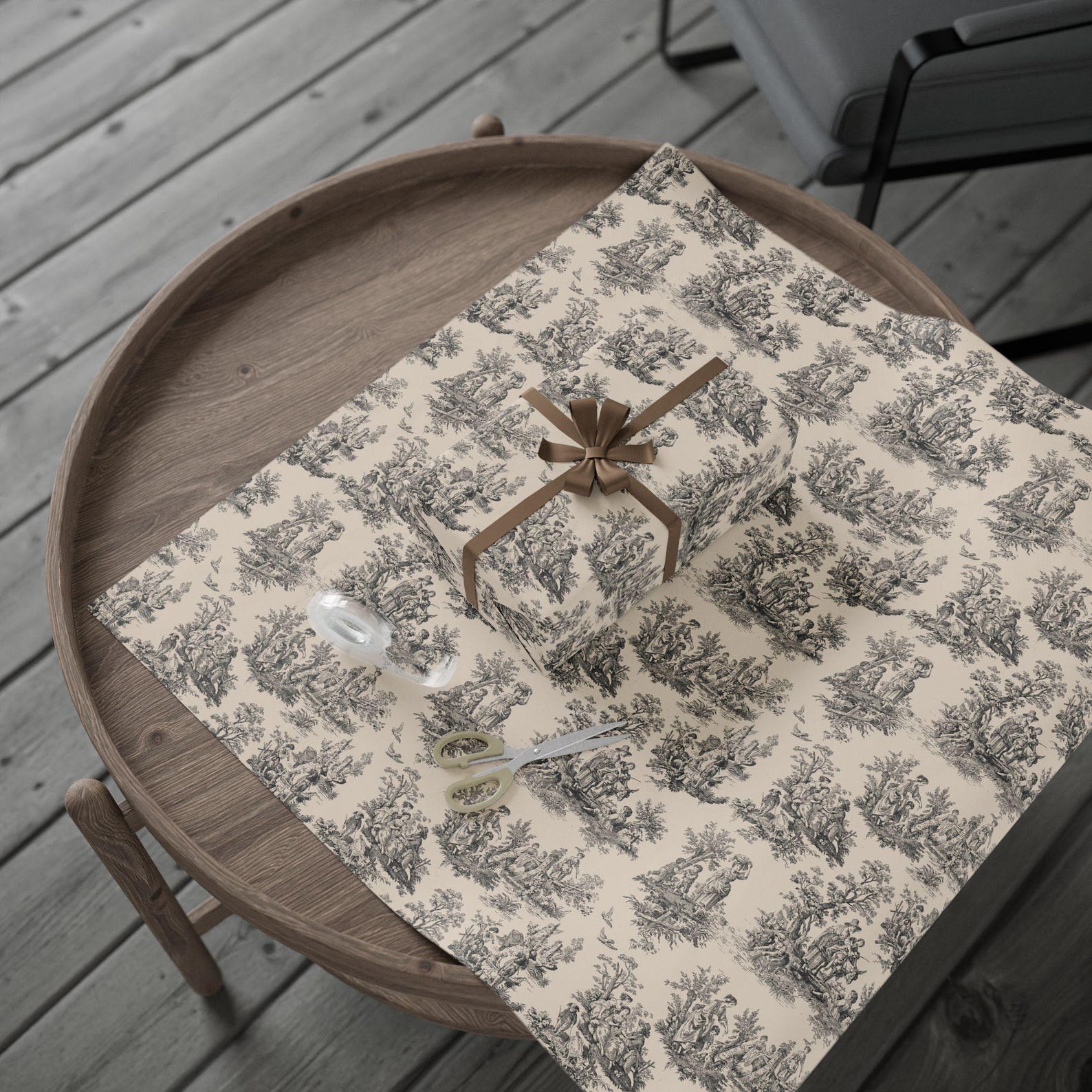 French Toile Wrapping Paper Black Anniversary Gift Wrap Elegant Vintage ...