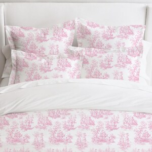 French Toile Duvet Cover Chinoiserie Preppy Pink White Bedding Set ...