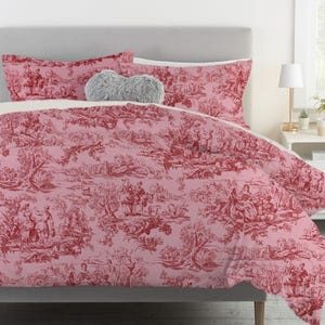 Pink French Toile Bedding Set Duvet Cover Shams Red Bed Comforter ...