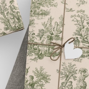 Vintage Green Toile Cottagecore Gift Wrapping Roll French Toile Gift ...