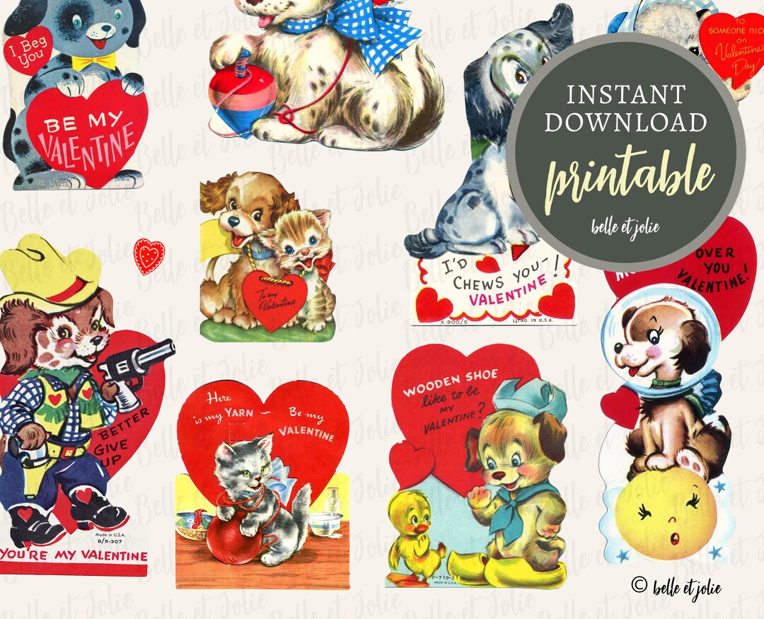 Retro Pet Valentines, Dog Cat Valentines, Vintage Valentine Cards ...