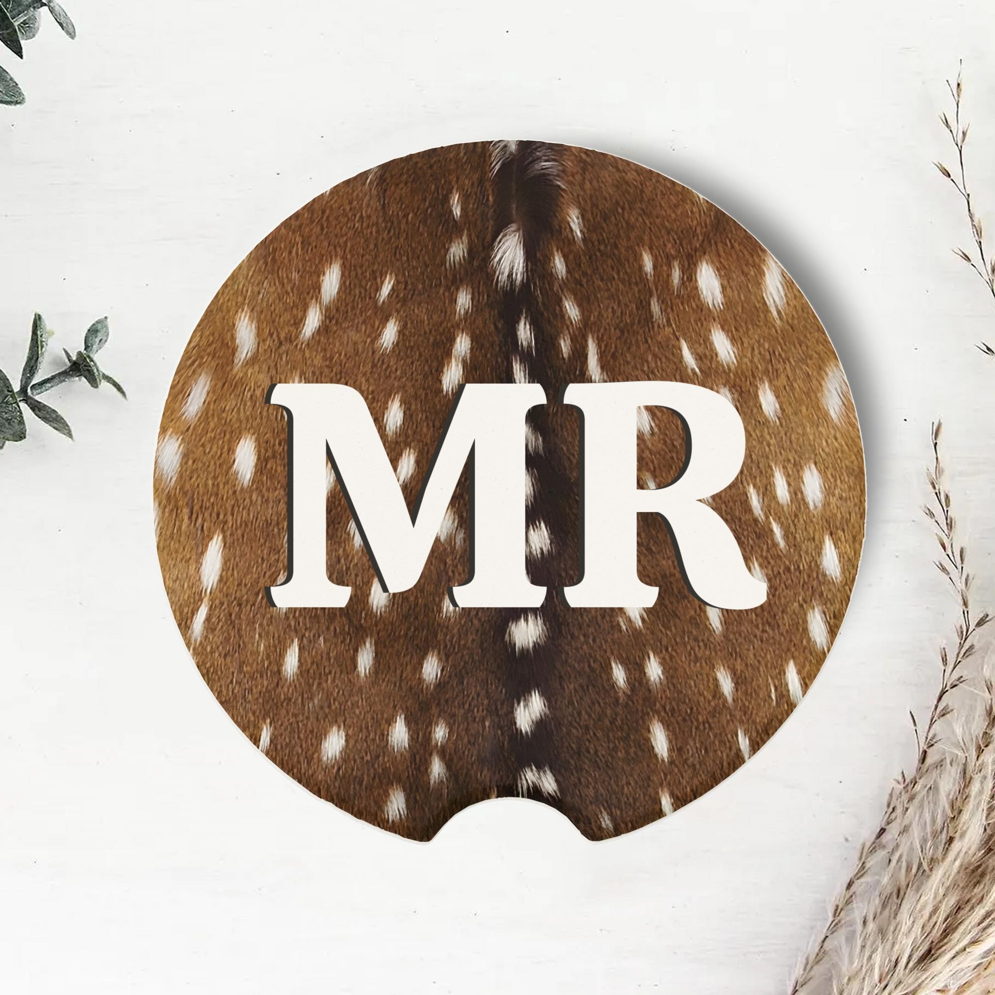Custom Monogram Car Coaster Set Personalized Animal Print Cup Holder ...