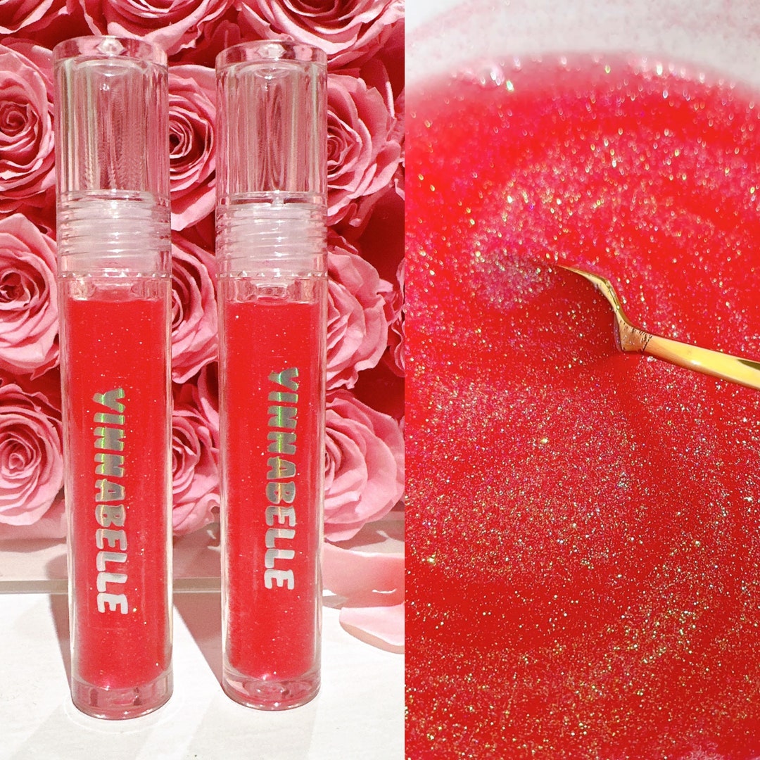 Watermelon Sparkle Lip Oil, Handmade, Vegan, Jelly Texture High Shine ...
