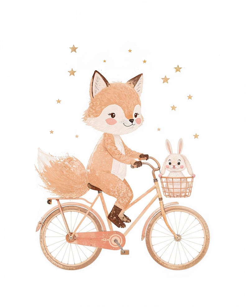 Fox on Bicycle Printable Wall Art – Cute Woodland Nursery Decor, Baby ...