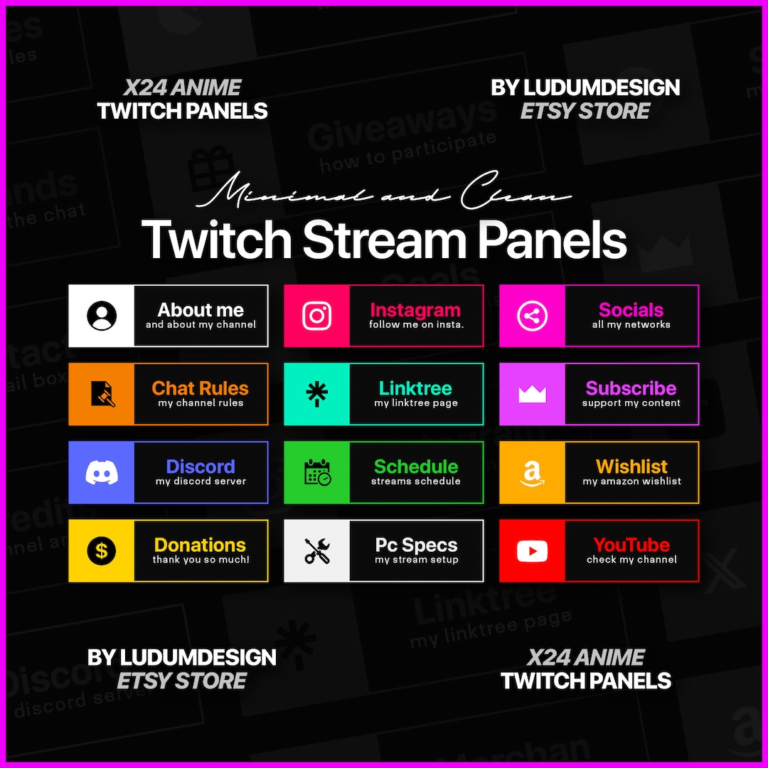 Clean Twitch Panels (x24) / Stream Panels Pack / Twitch Profile Panels ...