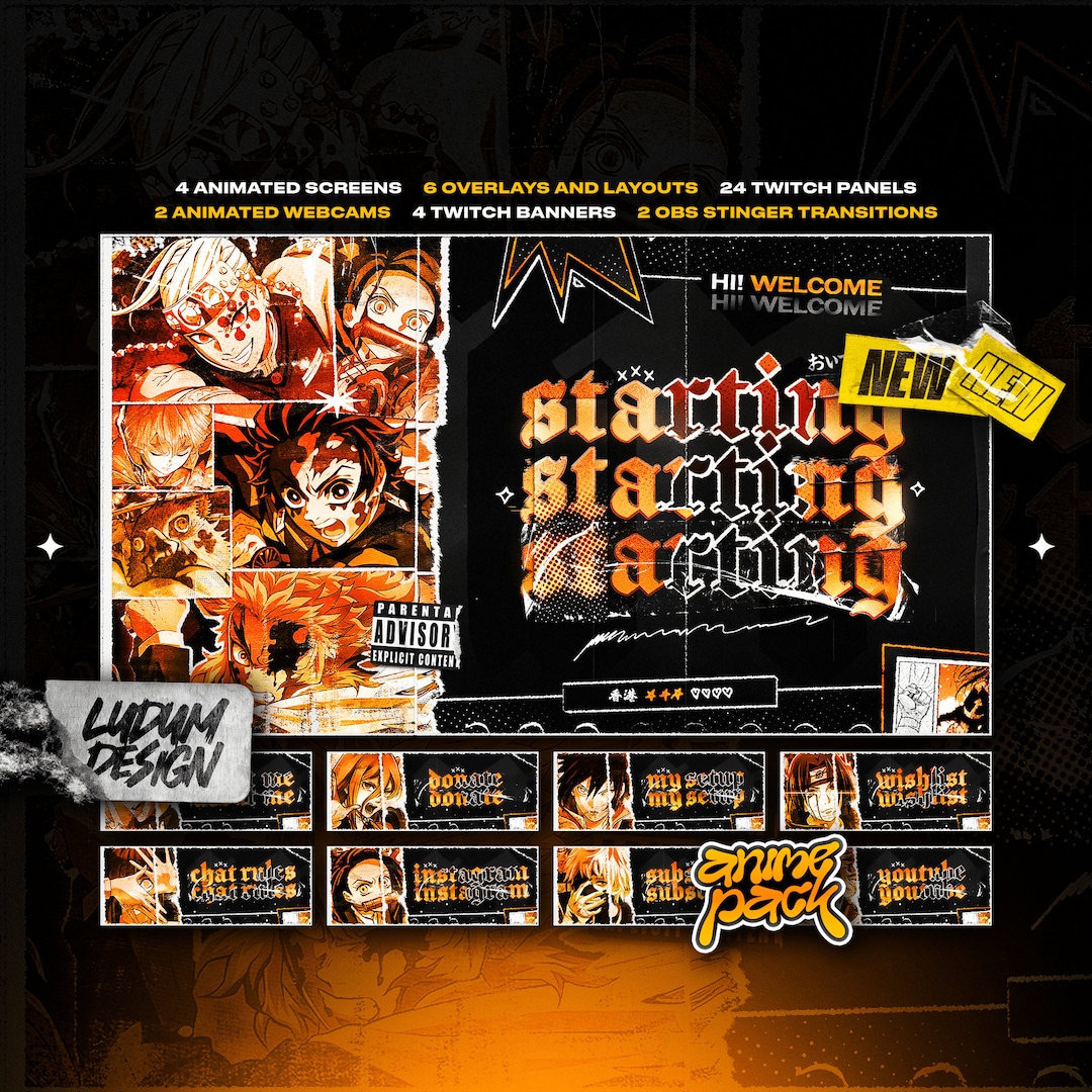 ANIMATED Anime Twitch Overlays Package now Customizable, Stream Screens ...