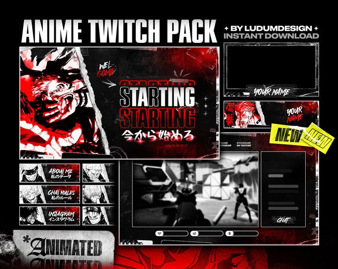 Animated Custom Anime Stream Package | Twitch Overlays, Screens, Panels ...