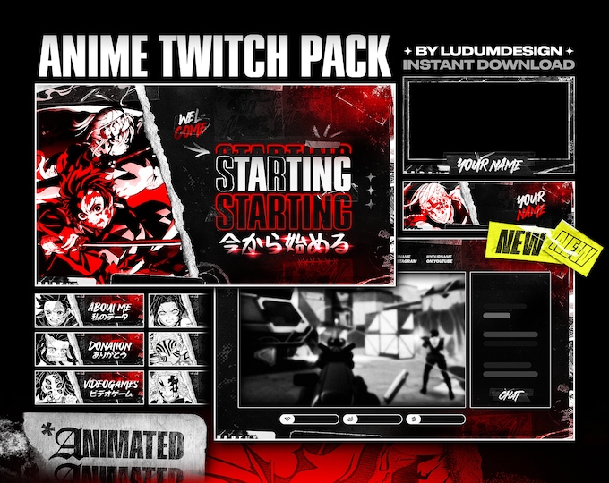 Animated Custom Anime Stream Package | Twitch Overlays, Screens, Panels ...