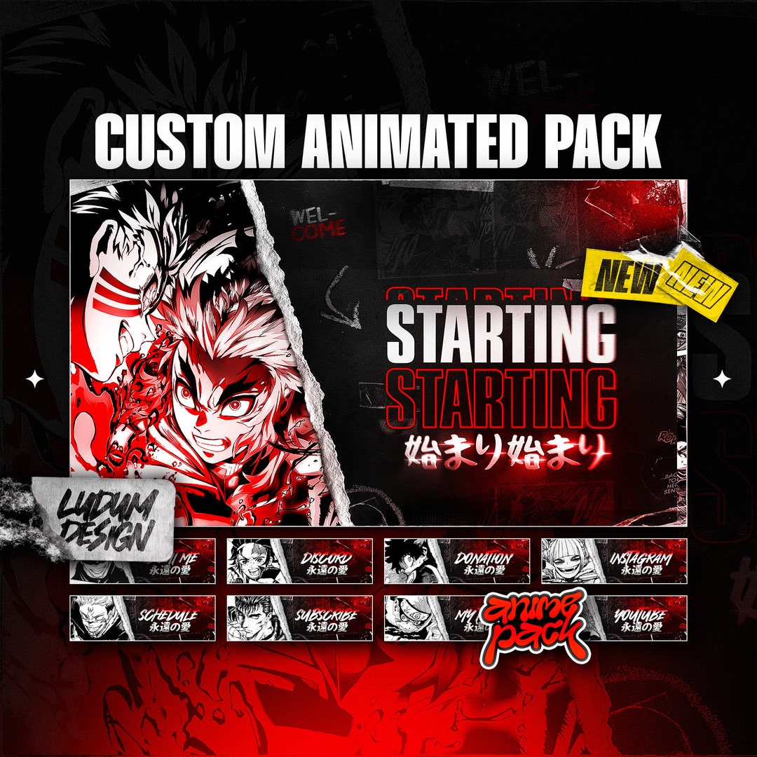 CUSTOMIZABLE Anime Stream Pack NOW ANIMATED / Dark Anime Twitch Pack ...