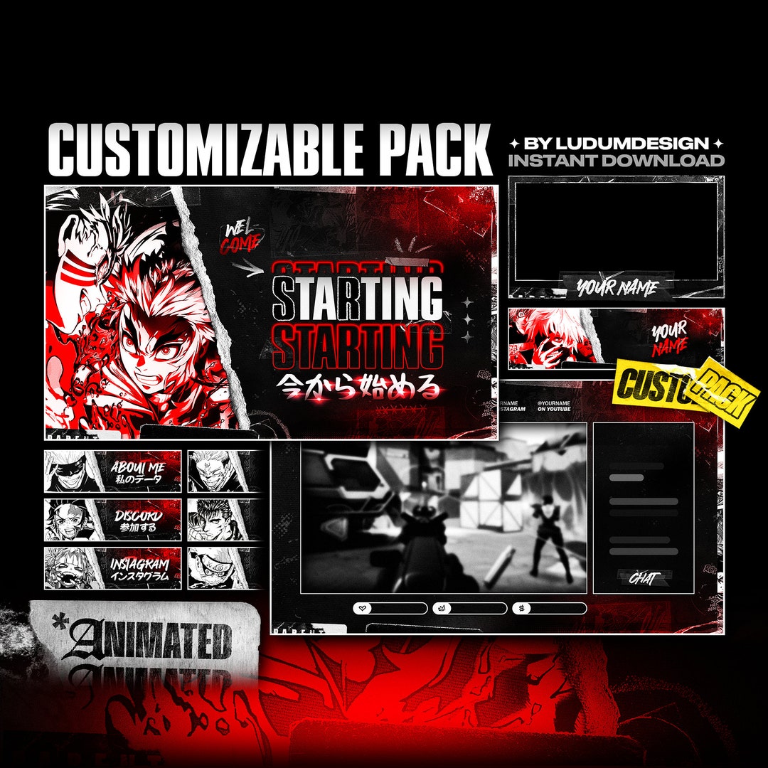 CUSTOMIZABLE Anime Stream Pack (NOW ANIMATED) / Dark Anime Twitch Pack ...
