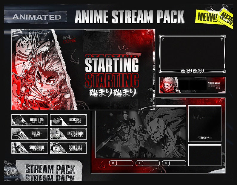 CUSTOMIZABLE Anime Stream Pack NOW ANIMATED / Dark Anime - Etsy