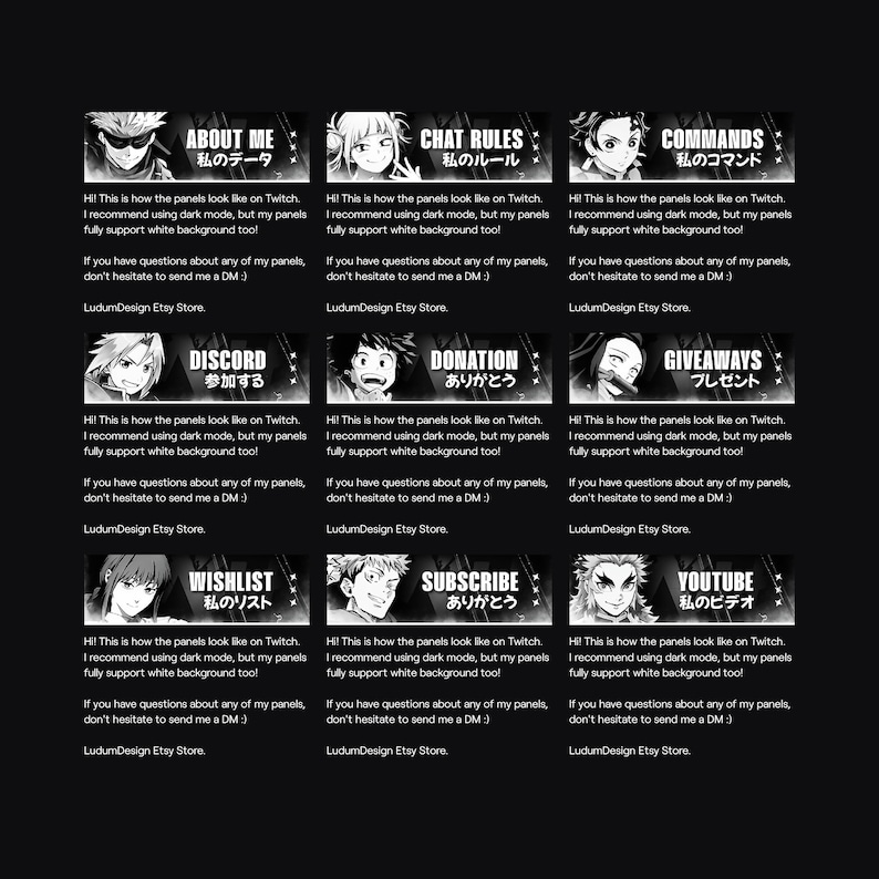 Twitch Panels Anime (x24) / Designs Panels Twitch Profile / Anime ...