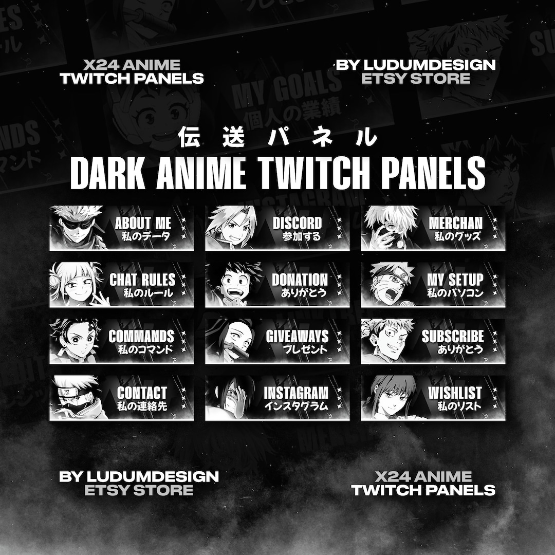 Stream Panels Anime Illustrated (x24) / Twitch Panels Anime / Dark ...