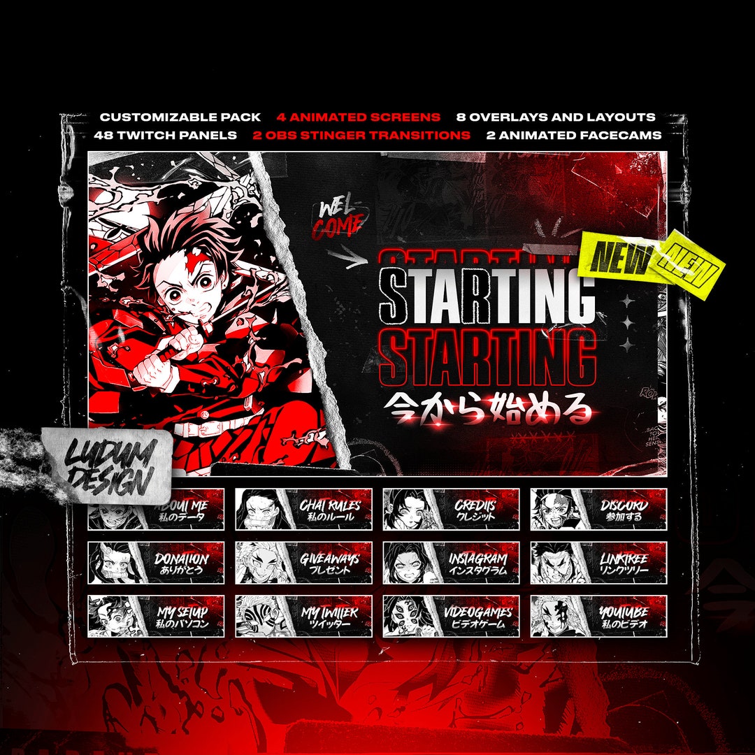 ANIME Twitch Overlays ANIMATED and CUSTOMIZABLE, Demon Stream Package ...