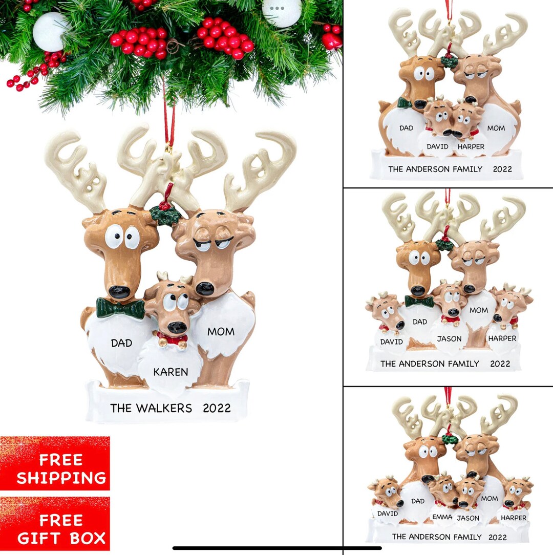 Personalized Family Reindeer Ornament Custom Reindeer Family of 2-7 ...