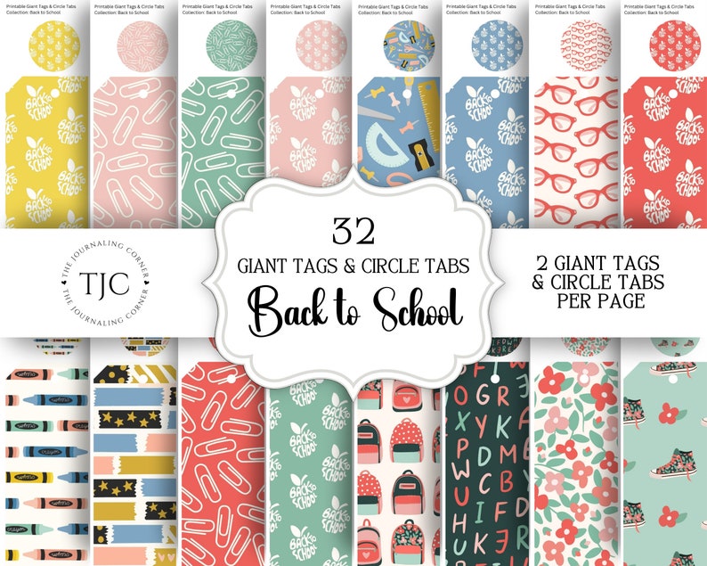 32 Back to School Printable GIANT Tags & Circle Tabs, 32 Patterns ...