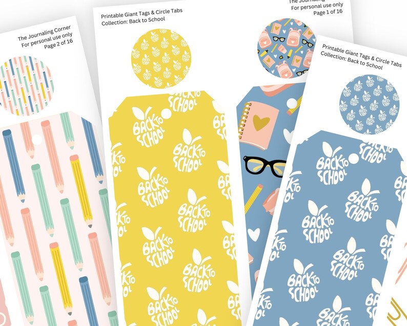 32 Back to School Printable GIANT Tags & Circle Tabs, 32 Patterns ...