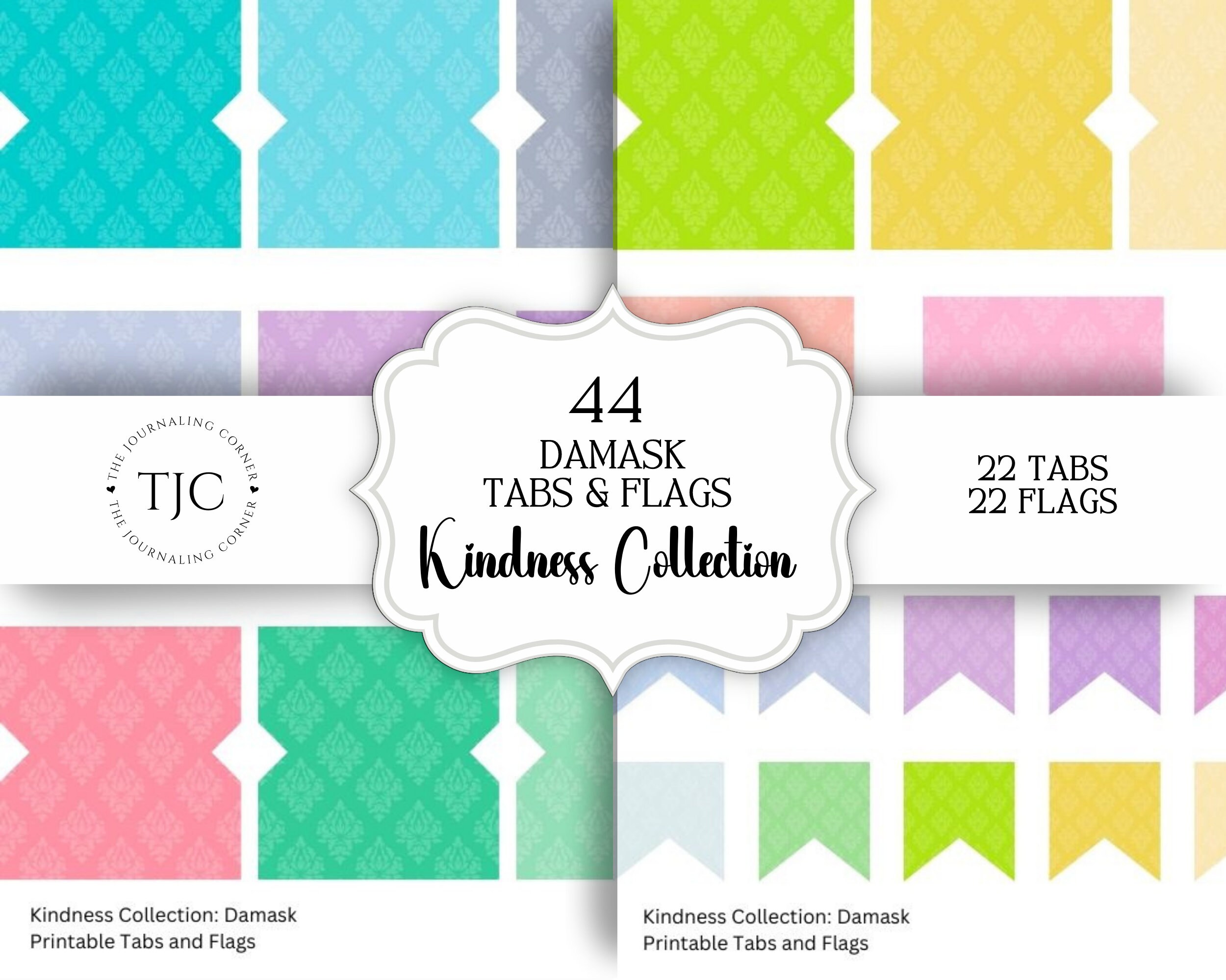 Damask Tabs & Flags Printable Bundle Part of the Kindness Collection ...