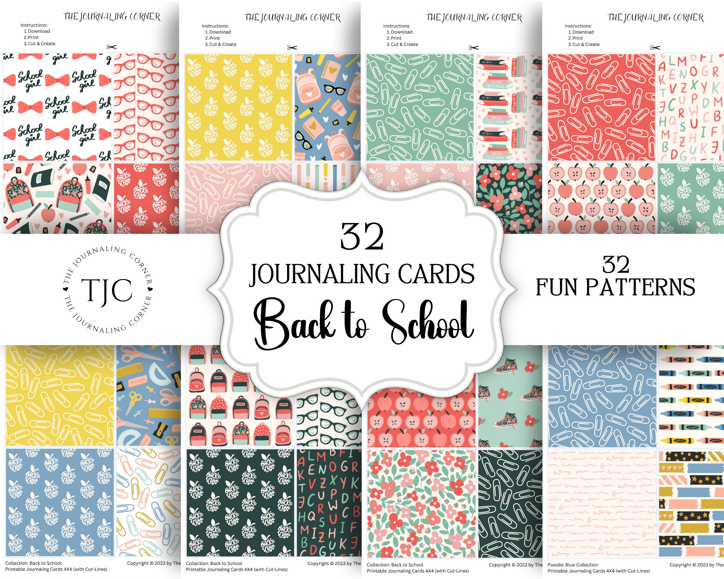 64 Back to School Printable Journaling Cards, Digital Download ...
