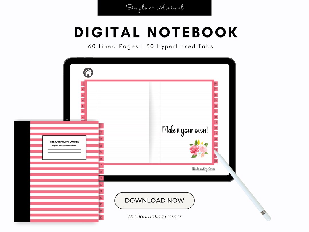 Hot Pink Digital Composition Notebook, 30 Tab Digital Notebook ...