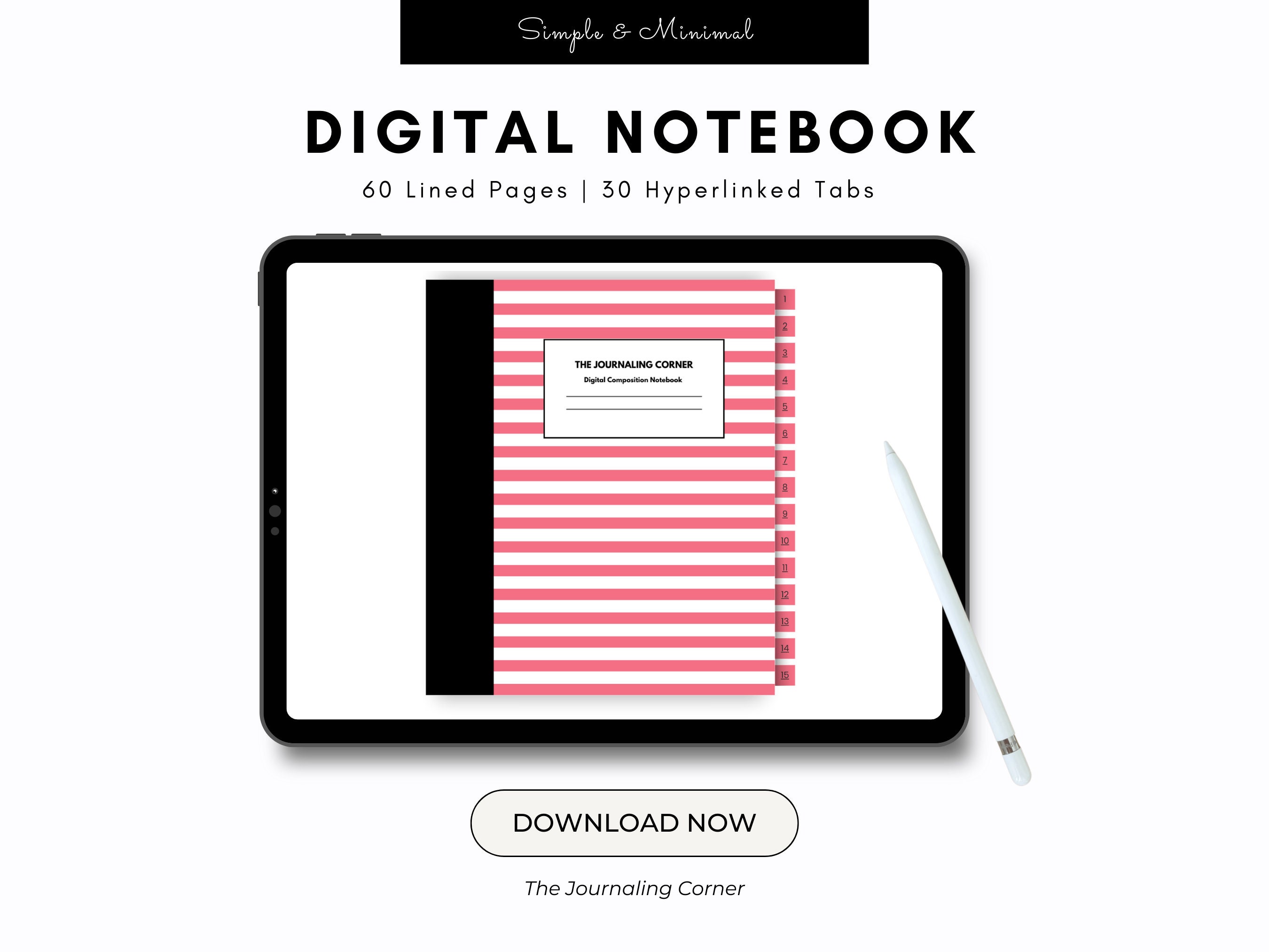 Hot Pink Digital Composition Notebook, 30 Tab Digital Notebook ...