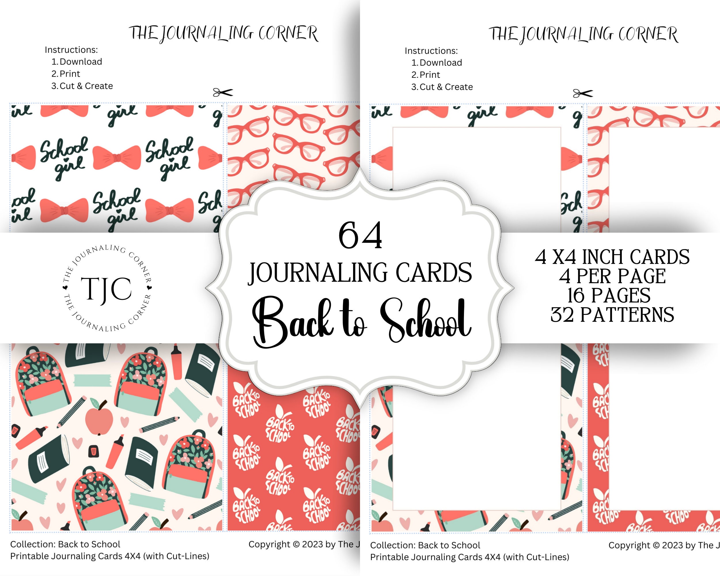 64 Back to School Printable Journaling Cards, Digital Download ...