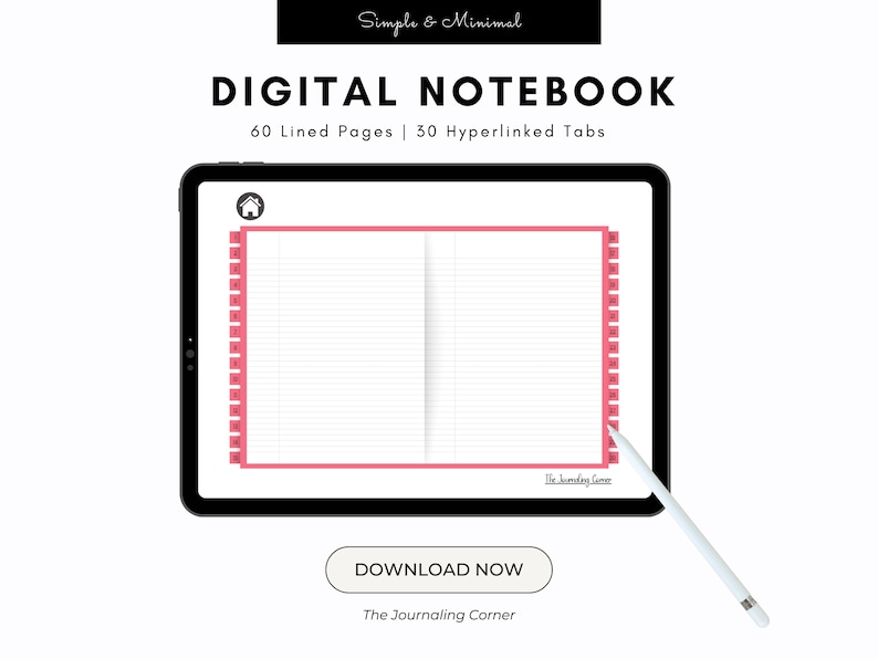Hot Pink Digital Composition Notebook, 30 Tab Digital Notebook ...