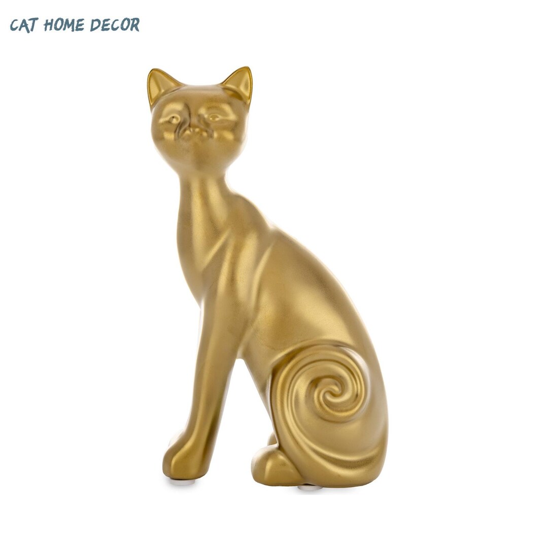 Elegant Gold Cat Figurine, Modern Resin Sculpture for Home Decor ...