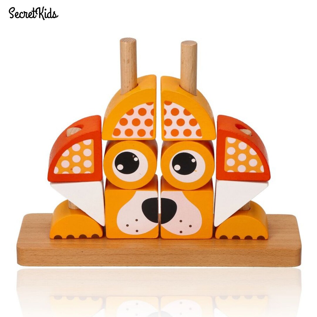 Wooden Dog Blocks Set, Dog Building Set for Kids, Beloved Pet Toy for ...