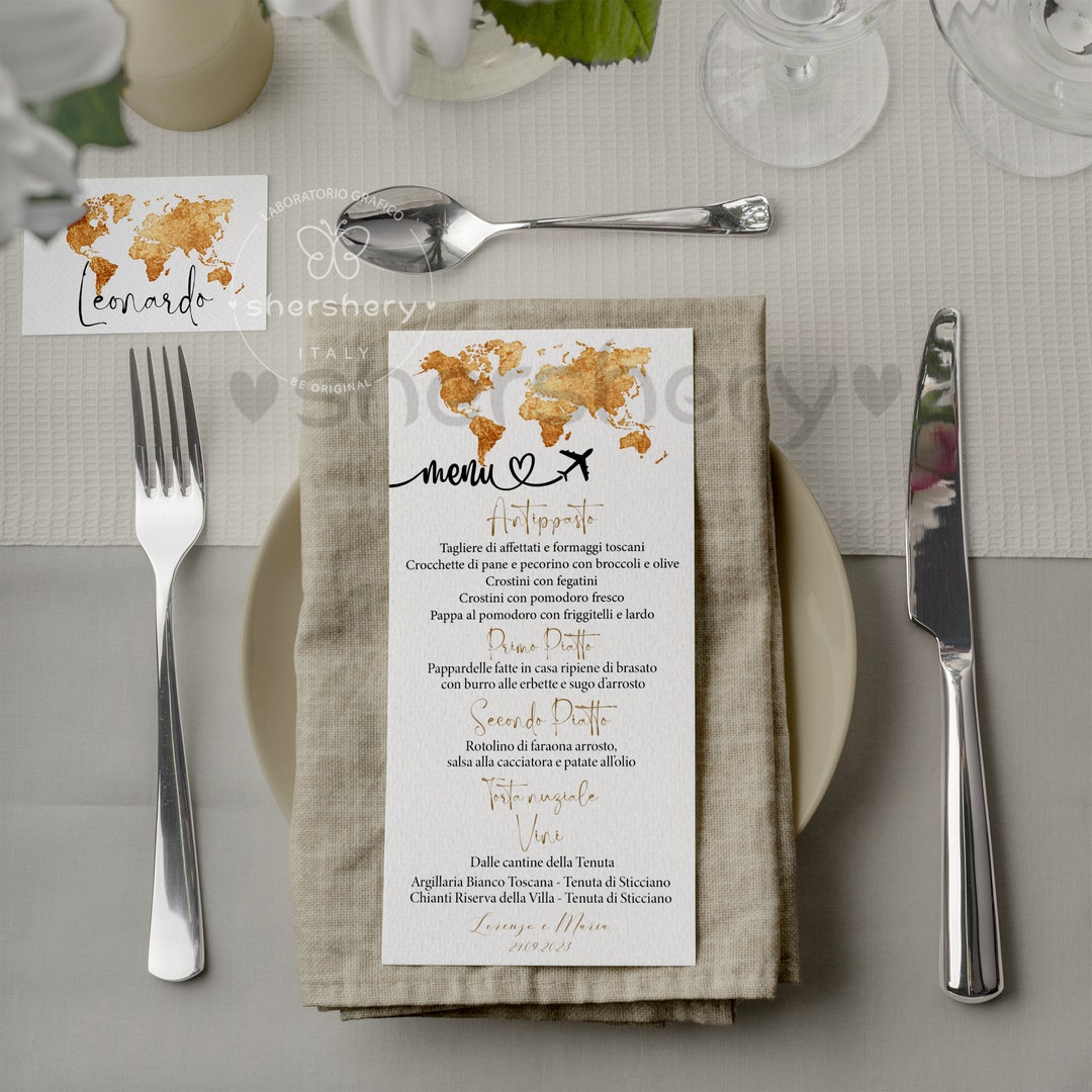 Menu Matrimonio, Segnaposto Matrimonio, Menu Comunione, Menu Tema Mondo ...