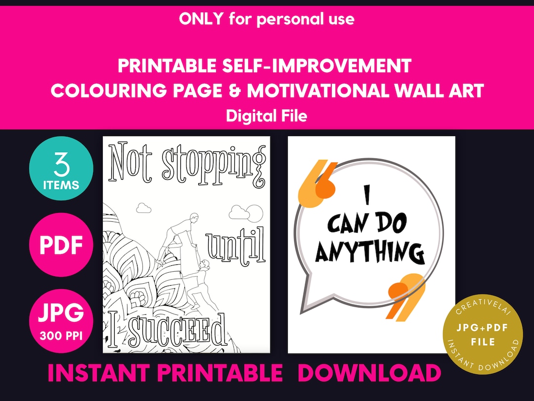 3x Self-improvement Colouring Pages and Motivational Wall Art Adults ...