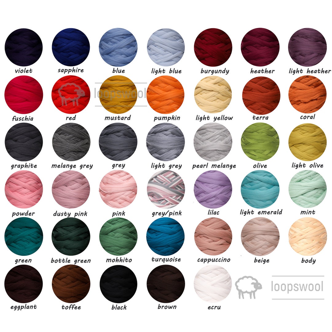 Merino Wool Samples, Samples of 40 Colors X 10cm, Chunky Wool Yarn, 100 ...