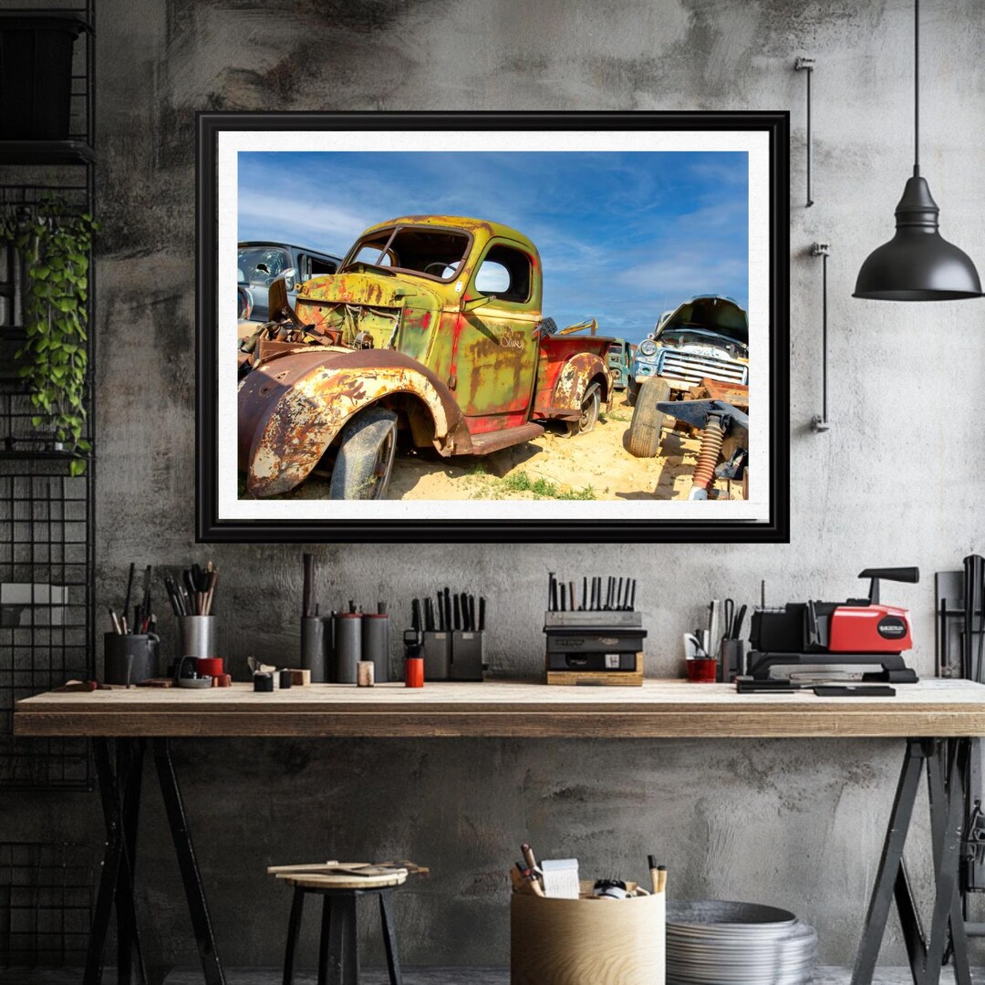 Rustic Junkyard Vintage Car Poster – Abandoned Classics in Field ...