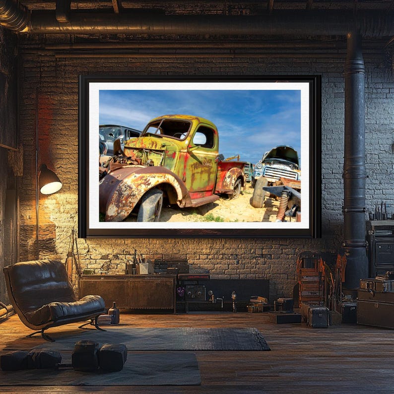 Rusty Junkyard Truck Wall Art Print – Vintage Abandoned - Digital Download – Industrial Decor ...