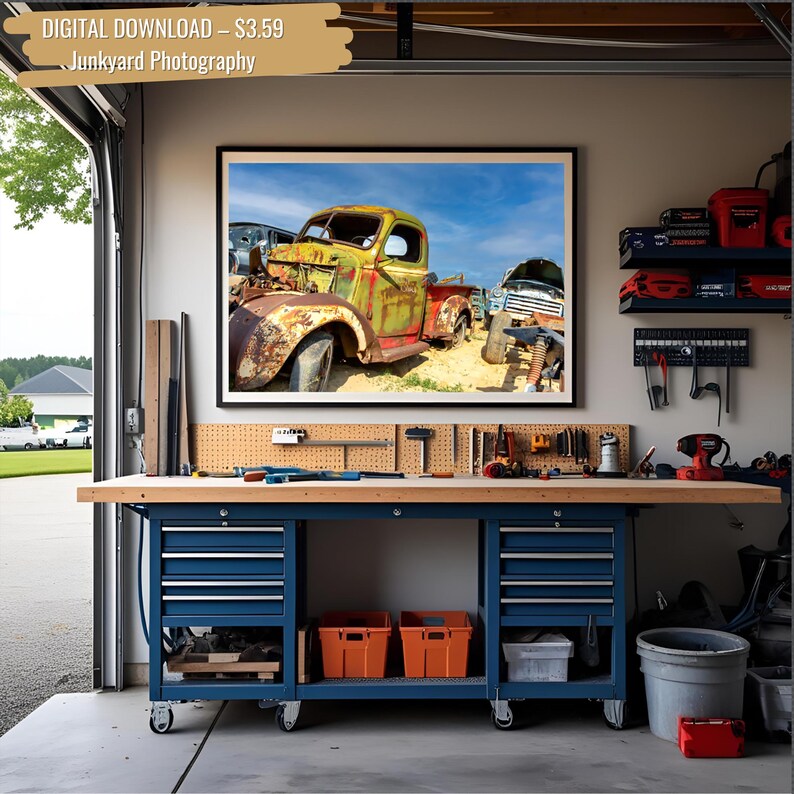 Rusty Junkyard Truck Wall Art Print – Vintage Abandoned - Digital Download – Industrial Decor ...